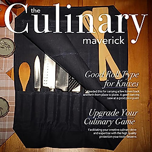 Chef Knife Waxed Canvas Knife Roll Bag| 8 Pockets for Knives & Kitchen Utensils Waterproof Material | Great Gift for Executive Chefs & Culinary Students (Blue)