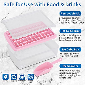 Ice Cube Tray with Lid and Bin for Freezer, Easy Release 55 Nugget Ice Tray with Cover, Storage Container, Scoop. Perfect Small Ice Cube Maker Tray & Mold. Flexable Durable Plastic, BPA Free
