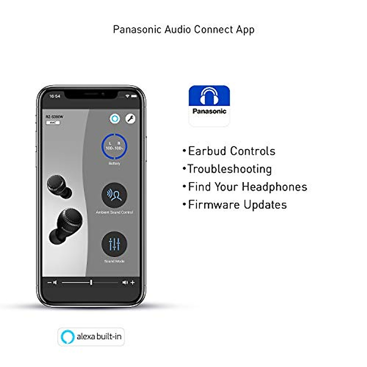 Panasonic True Wireless Earbuds | Bluetooth Earbuds|IPX4 Water Resistant | Small, Lightweight | Long Battery Life, Alexa Compatible | RZ-S300W (White)