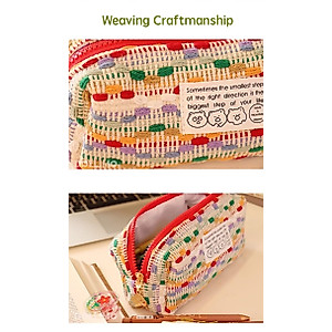 JHTPSLR Wool Knitting Pencil Pouch Colorful Knitting Wool Pencil Case Aesthetic Pencil Pouch Zipper Pen Bag Storage Bag Make Up Bag Stationery Organizer Bag for Office Travel (Multi)