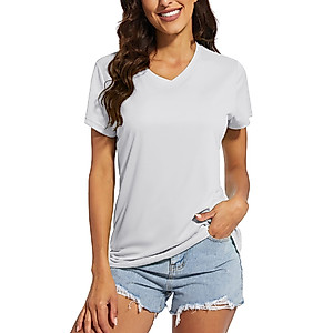 MAGCOMSEN Dry Fit Running Shirts for Women Short Sleeve T Shirts Women Rash Guard Quick Dry Hiking Shirts Shirts Tee Shirts White S