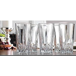 Glaver's Old Fashioned Highball Glass Cups. Set of 10 Elegant Diamond Cut Drinking Glasses. Classic 15 oz Bar Glasses. Tall Kitchen Glass for Wate,r Juice, Beer, Cocktails.