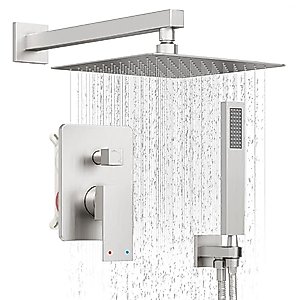 Holispa Brushed Nickel Shower System, Shower Faucet Set with 10-Inch Rain Shower Head and Handheld, Wall Mounted High Pressure Shower Head Combo Set with Shower Valve and Shower Trim, Brushed Nickel