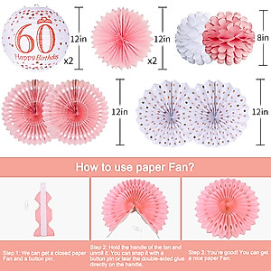 60th Birthday Decorations, 60th Birthday Decorations for Women, Happy Birthday Banner 60th Paper Lanterns Number 60 Foil Balloon Party Paper Fan Rose Gold Latex Balloons for 60th Anniversary