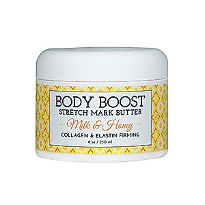 Body Boost Milk & Honey Stretch Mark Butter 8 oz.- Safe for Pregnancy and Nursing- Repair Stretch Marks and Scars- Paraben, Phenoxyethanol Free