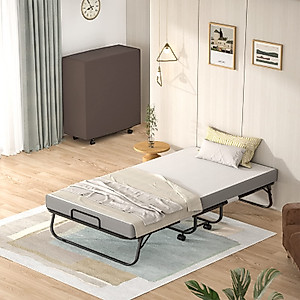 Homieasy Folding Bed with Mattress - 38 Inch Twin Size Rollaway Bed for Adults, Portable Foldable Bed with Storage Cover, Extra Guest Bed on Wheels (75” x 38”)