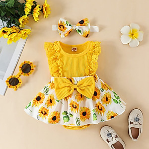 Axupico Baby Girl Dress Newborn Romper Floral Ruffle Princess Tutu Dress Summer(G Orange, 0-3 Months)