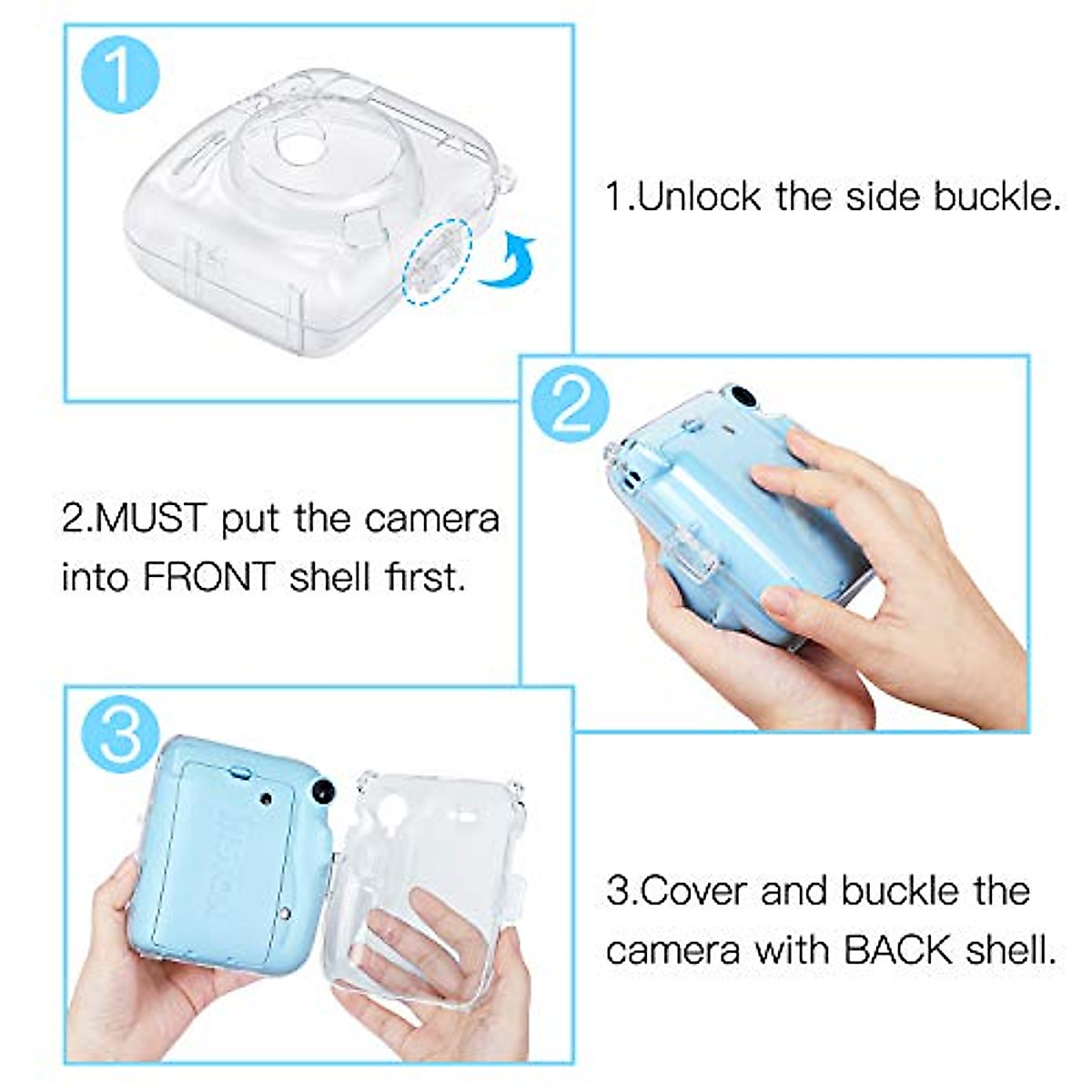 Fintie Protective Clear Case for Fujifilm Instax Mini 11 Instant Film Camera - Crystal Hard Shell Cover with Removable Rainbow Shoulder Strap, Clear