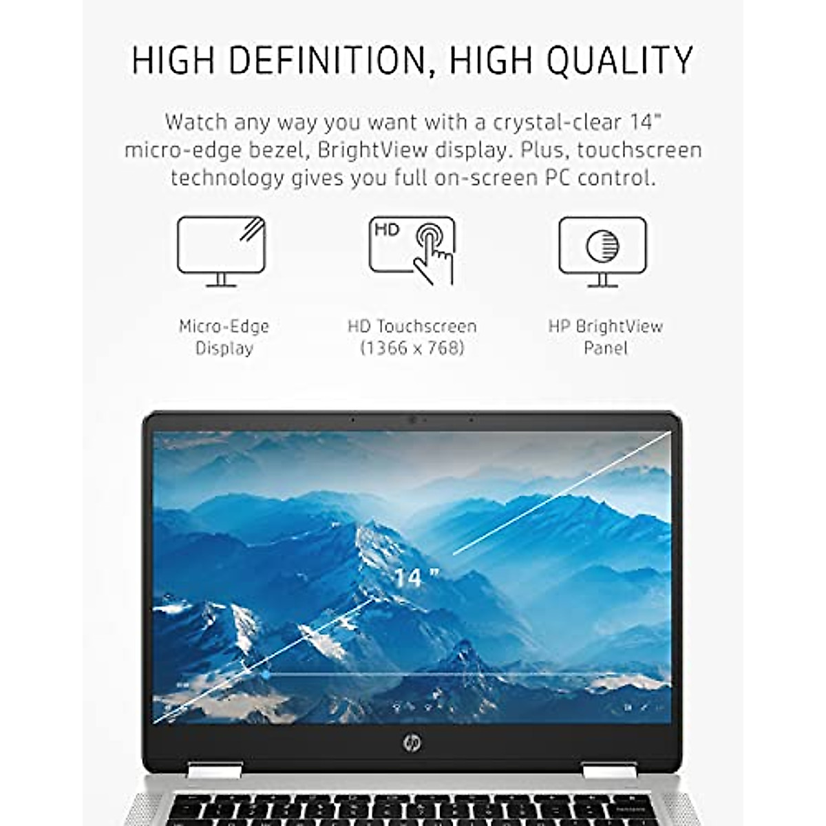 HP Chromebook x360 14 Laptop, Intel Celeron Processor, 4 GB RAM, 32 GB eMMC, 14” HD (1366 x 768), Chrome OS, Webcam & Dual Mics, Work, Entertainment, School, Long Battery Life (14a-ca0040nr, 2021)