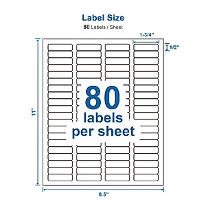 1/2" x 1-3/4" Return Address Labels, POLONO Easy Peel Return Address Labels for Inkjet & Laser Printers, 80 Label/Sheet, 25 Sheets