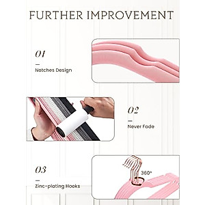 Smartor Pink Velvet Hangers - 50 Pack, Felt Hangers Non Slip Rose Gold Velvet Hangers, Heavy Duty Felt Hanger Flocked Hangers as Coat Hangers, Suit Hangers - Heavy Duty Clothes Hangers Velvet - Pink