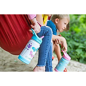 EcoVessel Insulated Water Bottle Kids Tumbler for 36 Hrs Cold Travel Drinking Cup â€“ Frost TriMax Stainless Steel, 12oz Sip Bottle for Children w/Carrying Handle & Flip Straw Lid
