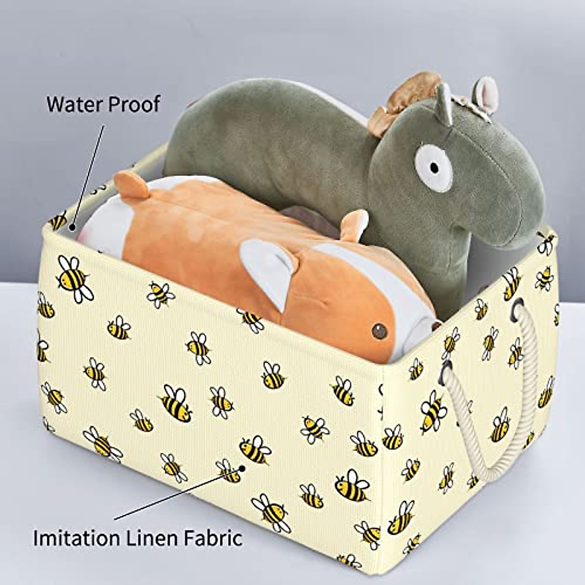 Nozidse Honey Bee Rectangular Storage Baskets for Organizing Shelves Collapsible with Handles for Shelf Closet Bathroom Cute Large Fabric Storage Bin