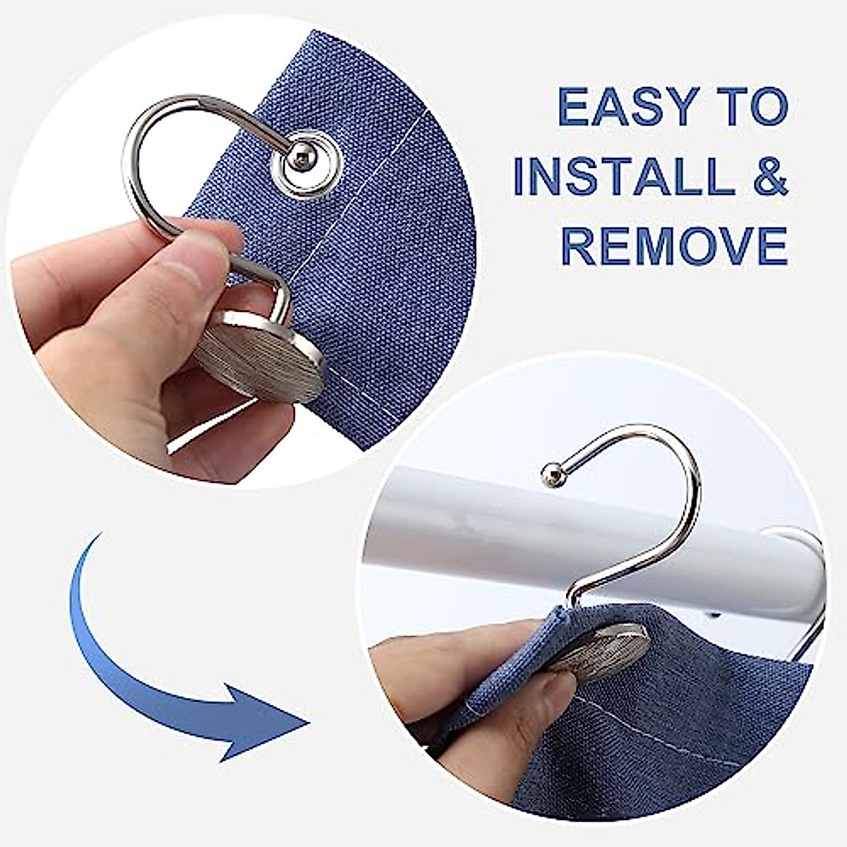 Brushed Nickel Shower Curtain Hooks, OEH Shower Curtain Rings, Modern Creative Metal Shower Curtain Hooks Rust Proof, Balanced Gliding Shower Hooks for Shower Curtain, 12 Pack, Circular Stripes