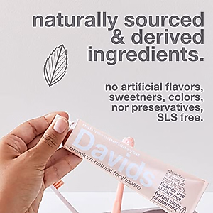 Davids Natural Toothpaste For Teeth Whitening, Herbal Citrus Peppermint, Antiplaque, Flouride Free, SLS Free, EWG Verified, Toothpaste Squeezer Included, Recycable Metal Tube, 5.25oz