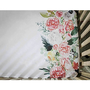 NODNAL CO. 3 Fitted Crib Sheets Set - Peonies & Roses for Baby Girl - 100% OEKO-TEX Cotton Girl Nursery Bedding - Pink Floral Boho Eucalyptus Flowers Set Toddler Mattress 28”x52”x9” Sheet
