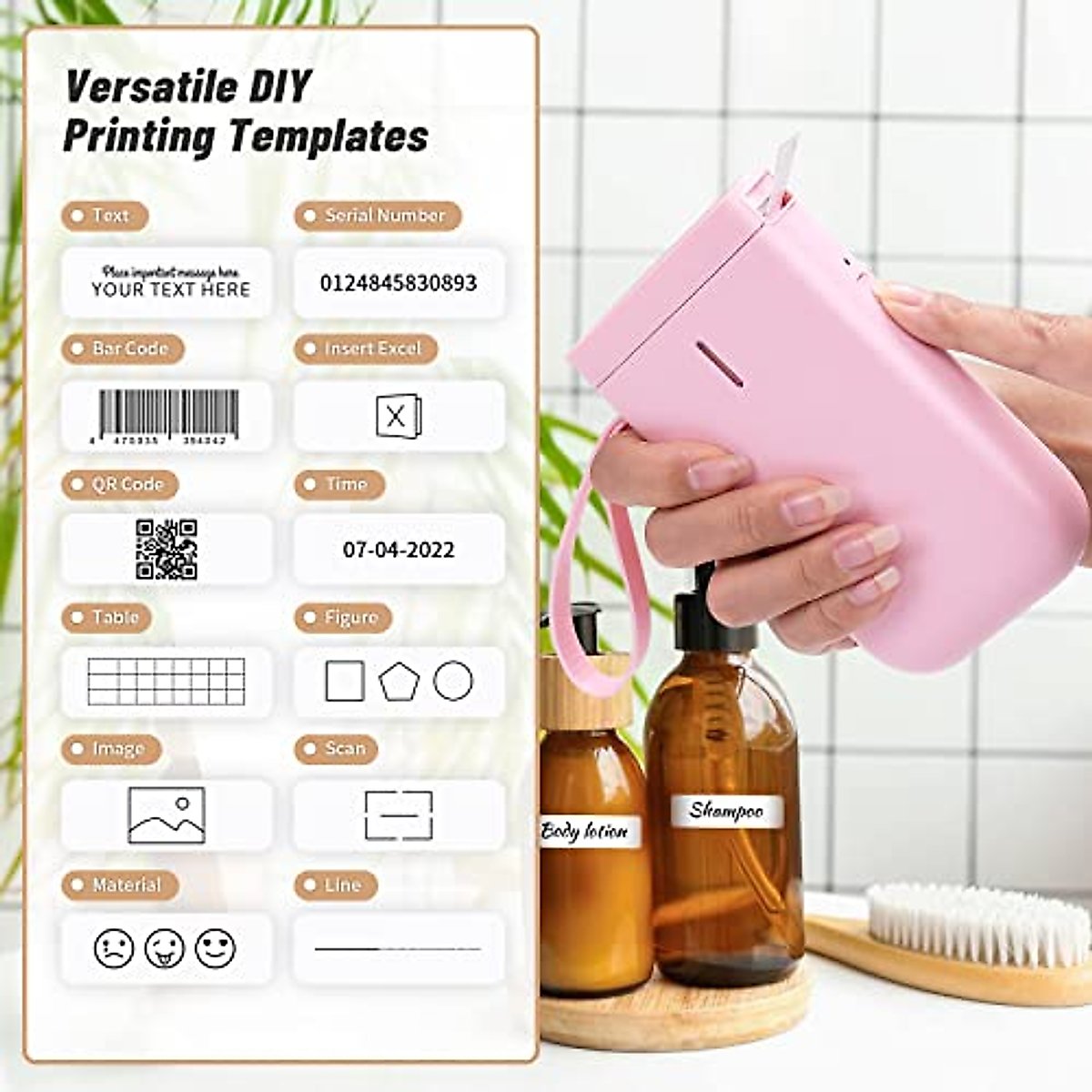 Uprinit Label Maker Machine with Tape, D11 Mini Label Printer Portable Bluetooth Sticker Maker Machine for Home Office Use with Multiple Printing Templates and USB Charger Cable | Pink