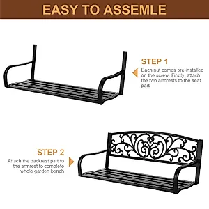 50" Iron Outdoor Courtyard Bench – Stylish and Durable Park Seating