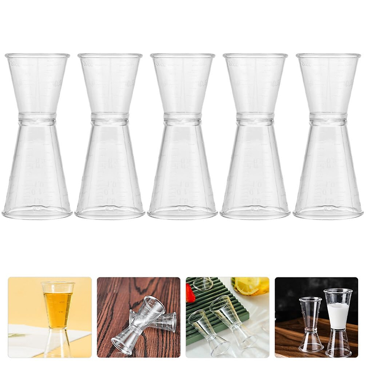 ULTECHNOVO Jigger for Bartending, 5pcs Double Jigger Clear Plastic Jigger Shot Japanese Shot Glass Mixed Drink Measurer Cocktail Double Head Measuring Cup Kitchen Bartender Tools for Home Bar