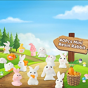 40pcs Mini Resin Animals Tiny Easter Bunny Figures to Hide - Bulk Animal Figurines for Easter Basket Stuffers Egg Fillers Easter Decorations Dollhouse Fairy Garden Accessories, Funny Easter Gifts