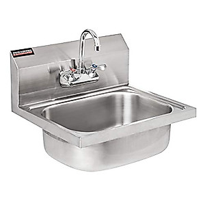 DuraSteel Stainless Steel Sink - Commercial Wall Mount Kitchen Sink - Small Hand Sink with 18" x 13" x 7.5"D Wash Basin - With Sink Strainer and Faucet - For Laundry, Restaurants, Bars, and More