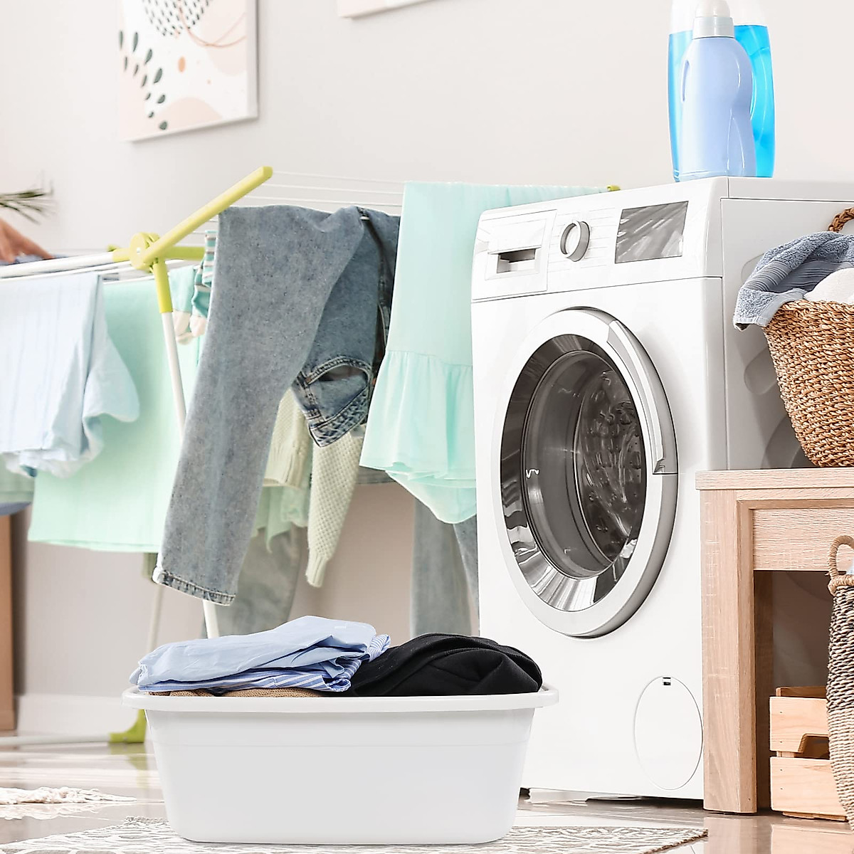 Nicesh 18 Quart Large Dish Pan, 3-Pack Plastic Rectangular Wash Basin, White