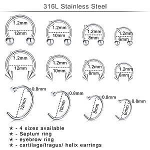 JIESIBAO 75PCS Mixed-size Piercing Kits for All Piercings,Stainless Steel Piercing Kit 14G 16G 18G 20G Piecing Needles for Ear Cartilage Tragus Nose Septum Lip Nipple Piercing Tools