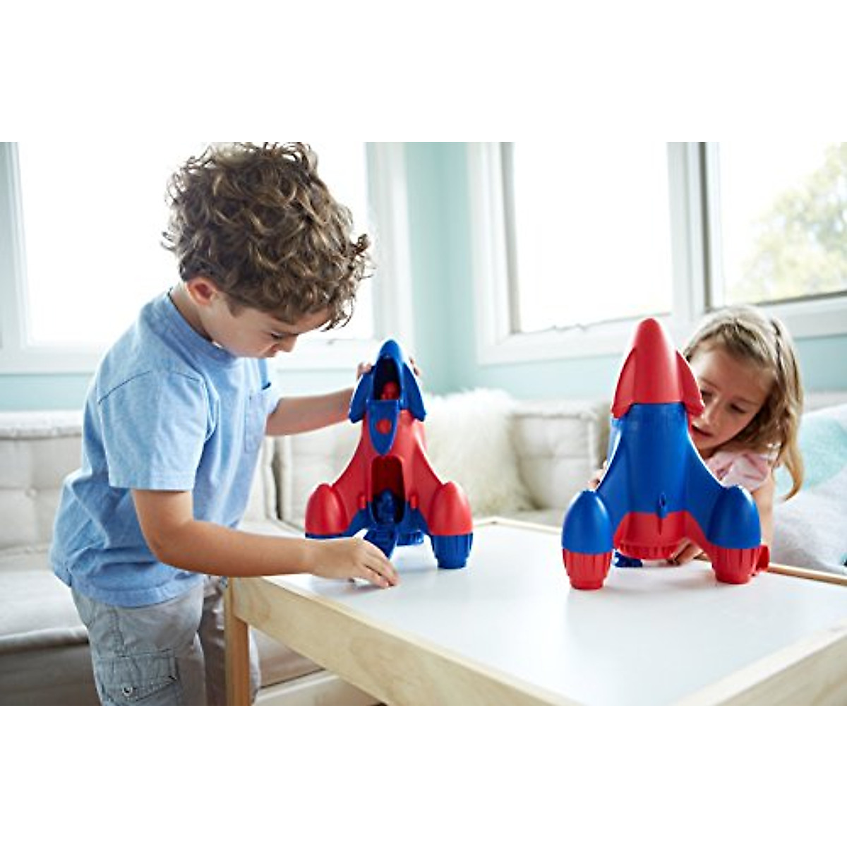 Green Toys Rocket with 2 Astronauts Toy Vehicle Playset, Blue/Red