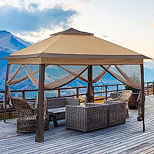 Wonlink 11x11 ft Gazebo Tent with Mosquito Netting, Folding Heavy Duty Height Adjustable Sun Shelter Gazebos