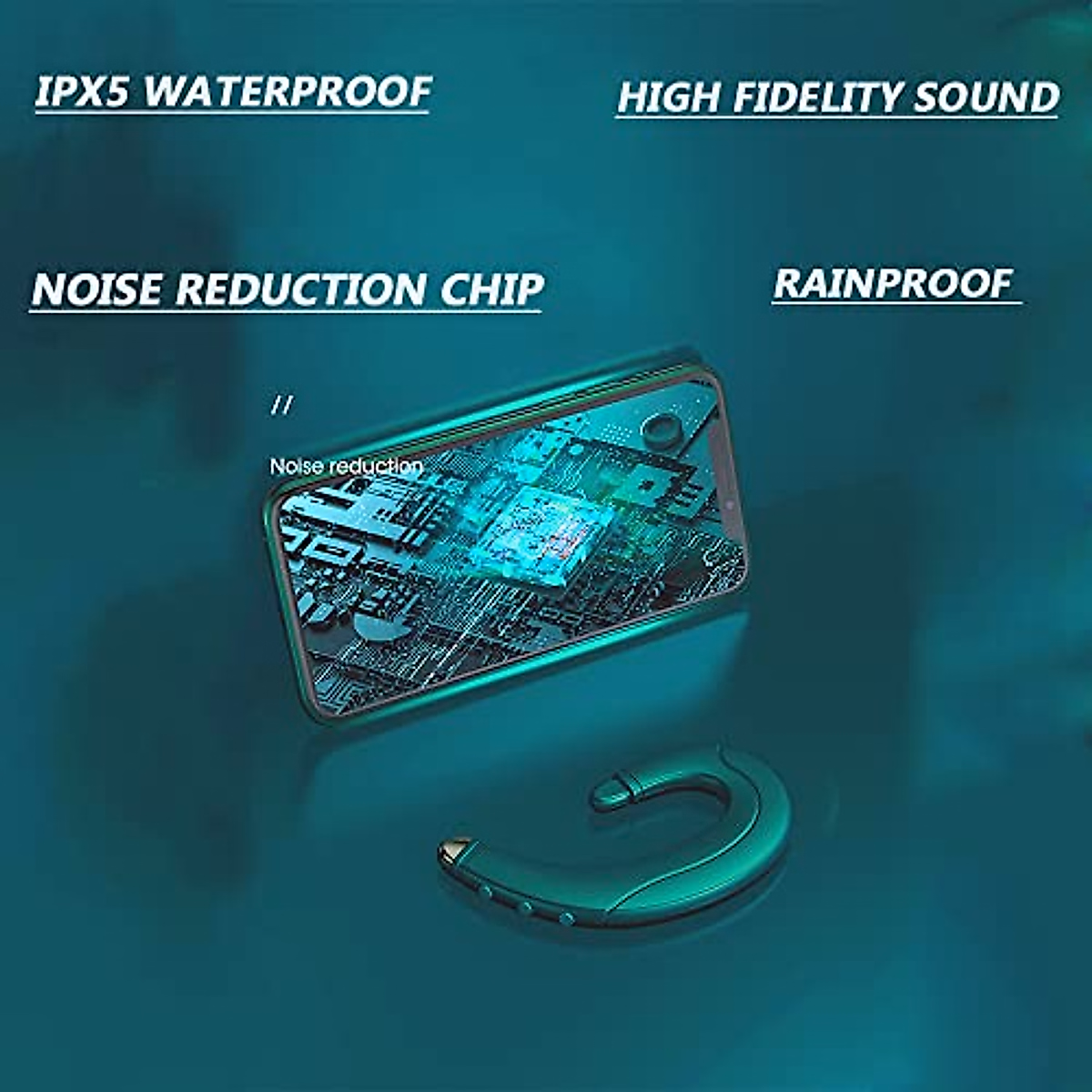 Wireless Bluetooth Headphone, Painless Wearing Headset with Mic for Cell Phone, Non Ear Plug Non Bone Conduction Ear Hook Earbuds, Lightweight, Waterproof Earpiece for Business/Office/Sports