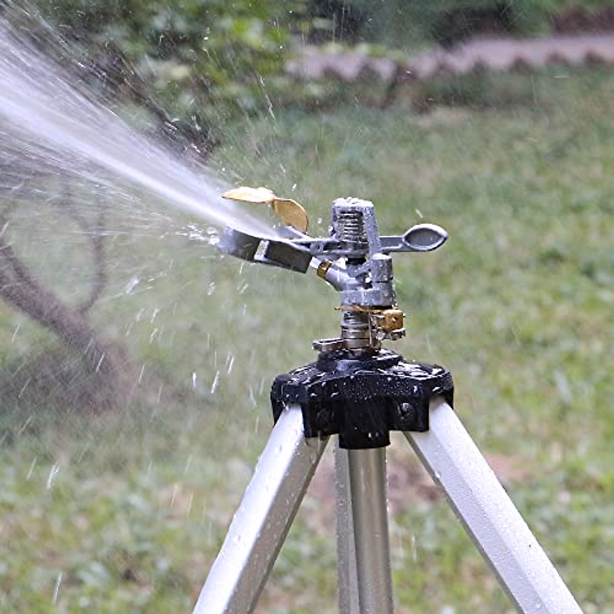STYDDI Heavy Duty Impact Sprinkler on Tripod Base, Extra Tall Metal Pulsating Telescoping Tripod Sprinkler for Large Area, Yard, Lawn, Garden, Waters up to 90 Ft. Diameter, Legs Extends Up to 50-inch