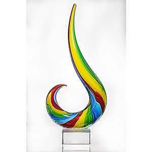 Badash Rainbow Note Murano-Style Glass Sculpture - Home Decor Glass Art - 16" Tall Mouth-Blown Glass Decor on Crystal Base - Contemporary Home Decor Accent Piece