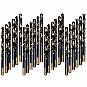 VALYRIANTOOL HSS Twist Drill Bits | 24 Pcs Black and Gold Coated Drill Bits Set | 9/32 Inch 3-Flat Shank Jobber Drill Bits for Drilling on Mild Steel, Copper, Aluminum, Zinc Alloy