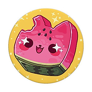 Cute Pink Cat Funny Cat Lover Watermelon Face PopSockets Swappable PopGrip