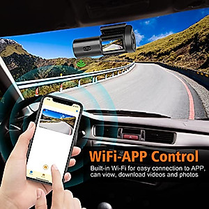 Dash Cam Front, WiFi 1080P Dash Camera for Cars, Mini Car Camera with 140° Wide Angle, 360 Degree Rotation Shot, Night Vision, WDR, G-Sensor, Loop Recording, 24H Parking Monitor, Support 128GB Max