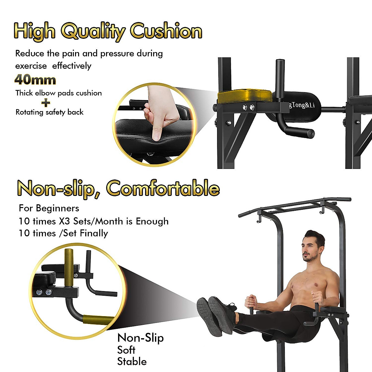 BangTong&Li Power Tower, Pull Up Bar Dip Station/Stand for Home Gym Strength Training Workout Equipment(Newer Version)
