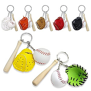 7 Color Baseball Bat Keychain Wooden Bat Baseball Glove Keychain Mini Keychain Accessories Sport Key Ring Decoration for Boys Girls Team Party Favor Birthday Goody Bags Backpack Pendent