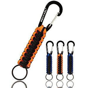REHTAEL Paracord Keychain with Carabiner for Keys/Knife for Camping/Hiking (4Pack;2BlackBlue+2BlackOrange)