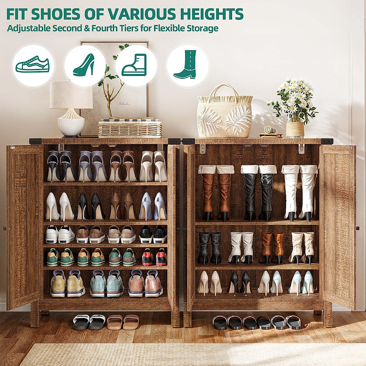 YITAHOME Shoe Cabinet with Doors, Farmhouse 5-Tier Shoe Storage Cabinet for Entryway, Large Capacity Wooden Shoes Rack Organizer for Entryway/Hallway/Closet, Brown