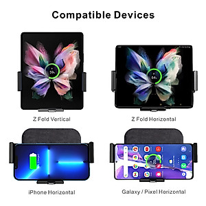 Akantra Alcantara 15W Dual Coil Qi Wireless Car Charger Mount Holder Compatible for Samsung Galaxy Z Fold5 Fold4 Fold3 Z Fold2 Fold S23 Ultra iPhone 15 Pro Max Auto Clamp Fast Car Charger
