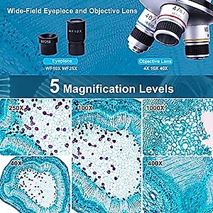 40X-1000X Binocular Microscope for Adults with Microscope Slides Phone Holder and Specimen Preparation Kits, Compound Binocular Microscopes for Home Educational/Hobby Use