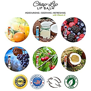 Chap-Lip Lip Balm Vitamin E Lip Balm with Coconut Oil - Lip Moisturizer Treatment - Soothing, & Refreshing, Total Hydration Treatment & Lip Therapy - Assortment of 6 Refreshing Flavors, 60 Count