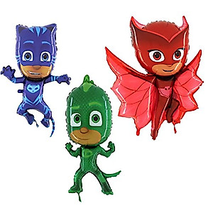 Set of 3 Foil Shape Character Balloons - Catboy, Gekko & Owlette - Children's Party Supplies