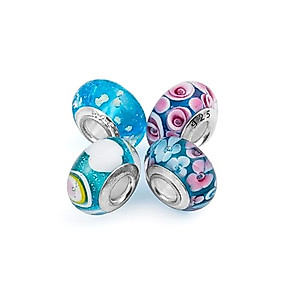 Set of 4 Handmade Murano Glass Charm Bead for Charms Bracelets Style#1113