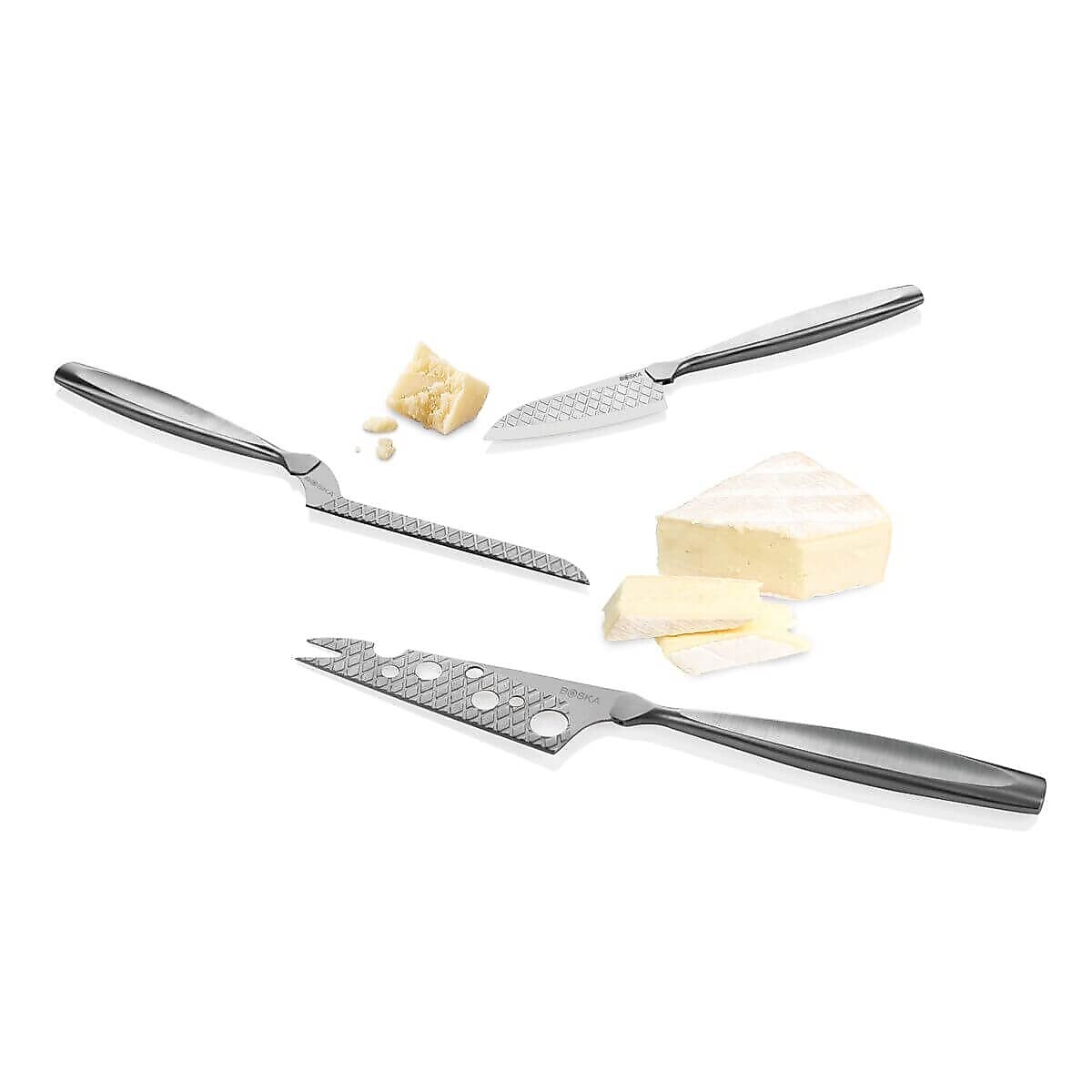 BOSKA Stainless Steel Cheese 3 Knife Set - Great for Cheese - Multi-Purpose Cheese Slicer - Handheld Slicer - Silver Non-Stick - Dishwasher Safe - For Kitchen Cooking