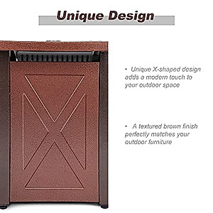 Anyhnybz 28'' Propane Fire Pit Table, Outdoor Gas Fire Pit Table, 50000 BTU 28 inch Square Fire Table with Lid & Lava Rock, Brown Texture - for Outside Patio Yard Party Garden and Lawn