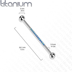 Covet Jewelry Titanium Industrial Barbell with CNC Lined Opal on Bar (Steel/Opal Purple)