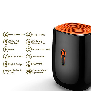 Household Dehumidifier, 220 Sq ft Ultra-Quiet Dehumidifier with Automatic Shut-Off Function, Portable Air Dehumidifiers with 800ml(27 oz) Water Tank & Water Pipe Used in Bedrooms,Baby Rooms,Offices