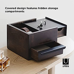 Umbra Mini Stowit Jewelry Box - Modern Keepsake Storage Organizer with Hidden Compartment Drawers for Ring, Bracelet, Watch, Necklace, Earrings, and Accessories,Black/Walnut