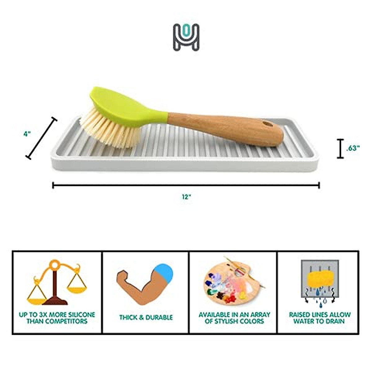 Happitasa Silicone Kitchen Sink Organizer Tray, Sponge Holder and Countertop Protector | Straight Lines Style (SAND DOLLAR, 12"x4")